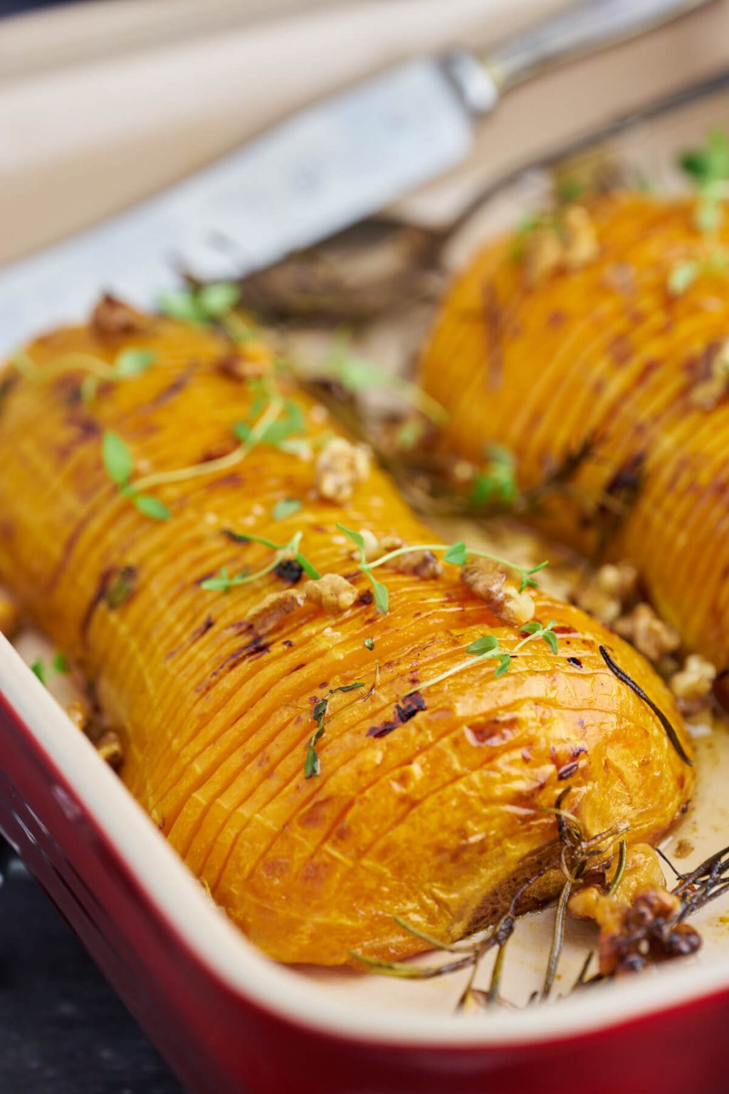 Hasselback butternut squash - Opskrift på butternut squash i ovn