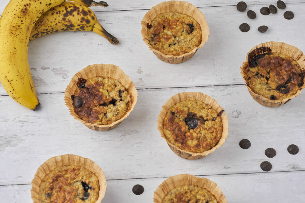 Sunde bananmuffins - Opskrift på muffins med banan og havregryn