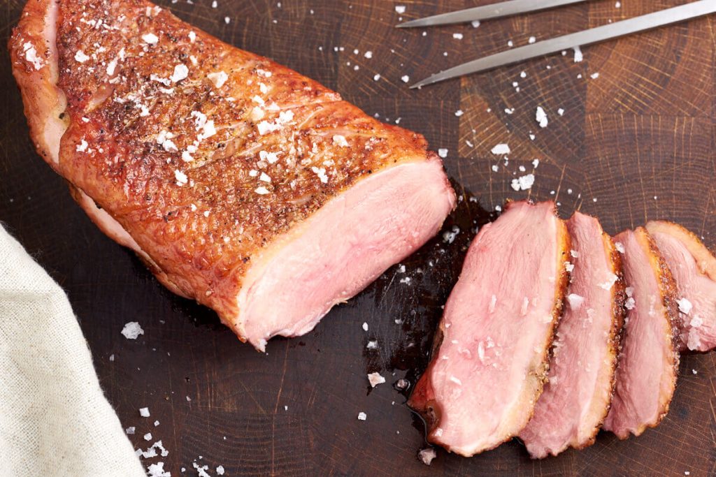 Langtidsstegt andebryst - Perfekt rosa andebryst med sprødt skind